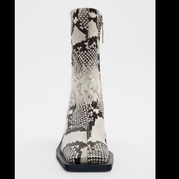 Zara | Shoes | Zara Leather Ankle Boots Square Toe Animal Embossed ...